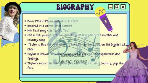 Taylor Swift Music Activities & Biography| Music Sub Plans, Listening Maps