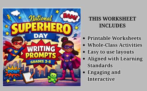 National Superhero Day Writing Prompts Grades 2–8 | Creative Writing ...