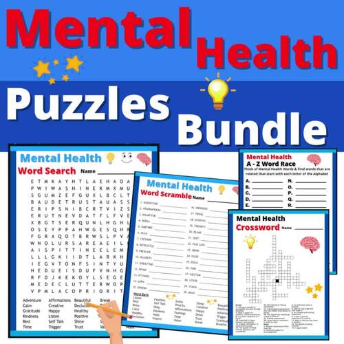 Mental Health No Prep Activities Bundle Puzzles Trivia Vocabulary SEL ...