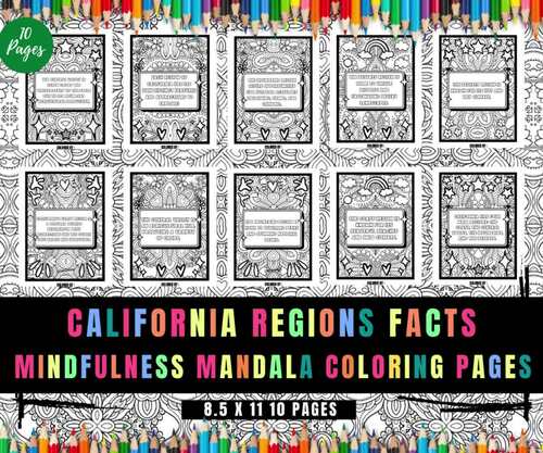 California Regions Facts, 4th Grade Relaxing Coloring Sheets, No Prep