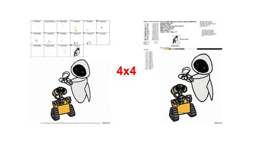 Adorable WALL-E and EVE robot friendship embroidery designs with ...