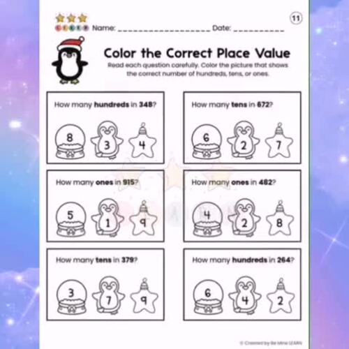 Winter Place Value Worksheets | Hundreds Tens Ones | 2nd Grade Math