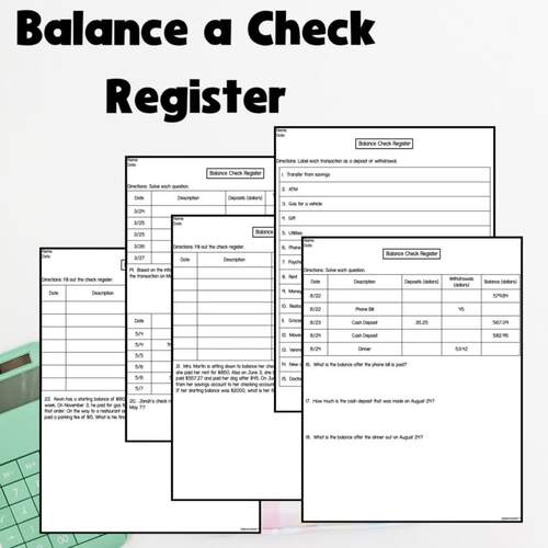 Balance a Check Register Practice Worksheet | Texas Financial Literacy ...