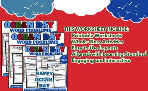 Ocean Day Math Word Problem Worksheets,2nd 3rd 4th 5th Grade | TPT