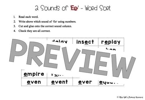 LEM Phonics | Rules | 2 Sounds of 'E' | Sound Sort Worksheet ...