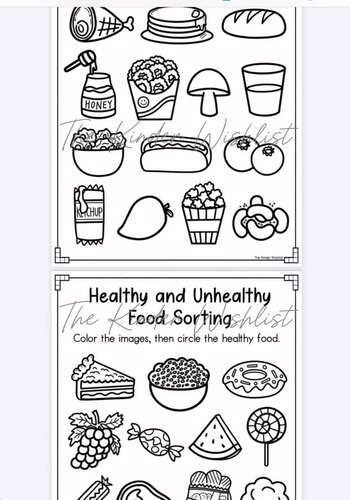 Healthy and Unhealthy Food Kids Worksheets Flashcards Sorting Activity ...