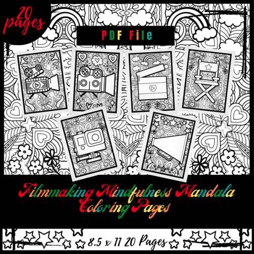 Filmmaking Mindfulness Mandala Coloring Pages, Photography Printable ...