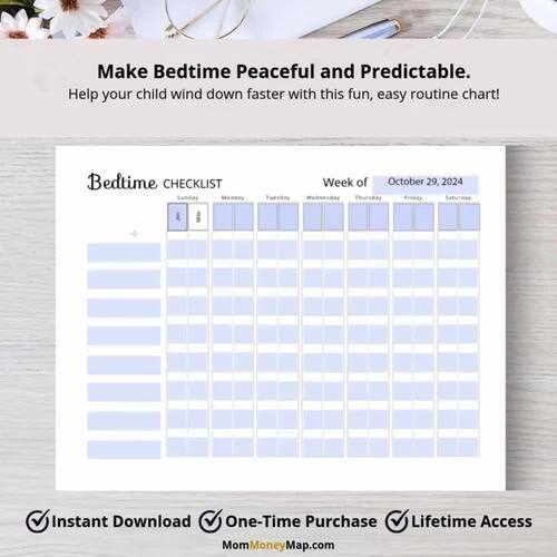 Evening Checklist Printable PDF for 2 Kids by Mom Money Map | TPT