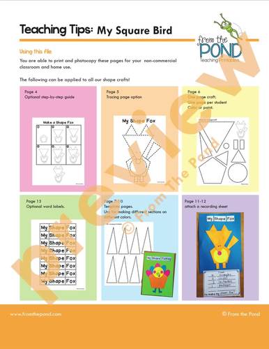 Square Bird Shape Craft for Math by From the Pond | TPT