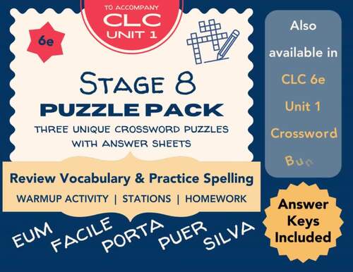 CLC Stage 8 Crosswords (Cambridge Latin Vocab - 6th edition) | TPT