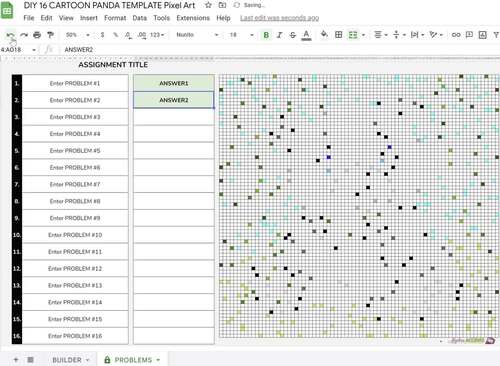 GOOGLE SHEETS DIY Digital Pixel Art Template EDITABLE | Cartoon Panda