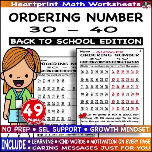 Back to School Math Centers, Numbers 30 to 40, Ordering & Missing ...