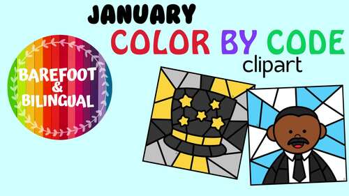 January Color by Code Clipart - Winter, MLK, Arctic Animals, Snowmen & More