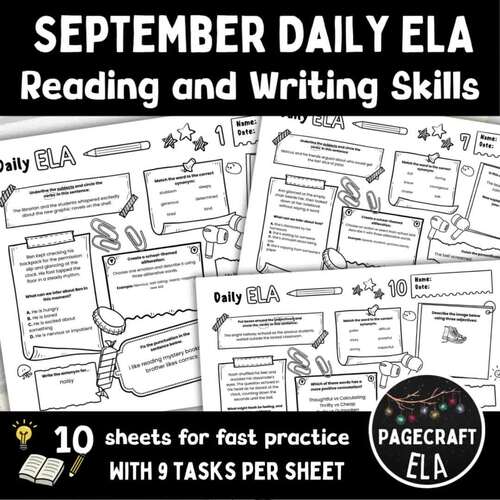 September Daily ELA One-Pagers of Reading and Writing Tasks by ...