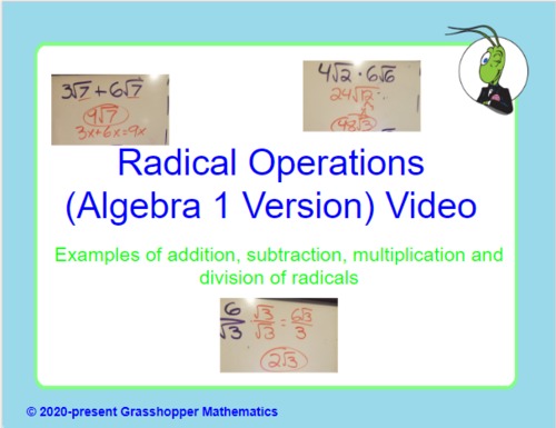 Operations with Radicals Video Distance Learning by Grasshopper Mathematics