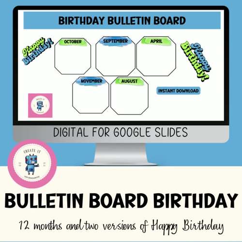 Birthday Bulletin Board Blue Green Classroom decor | TPT