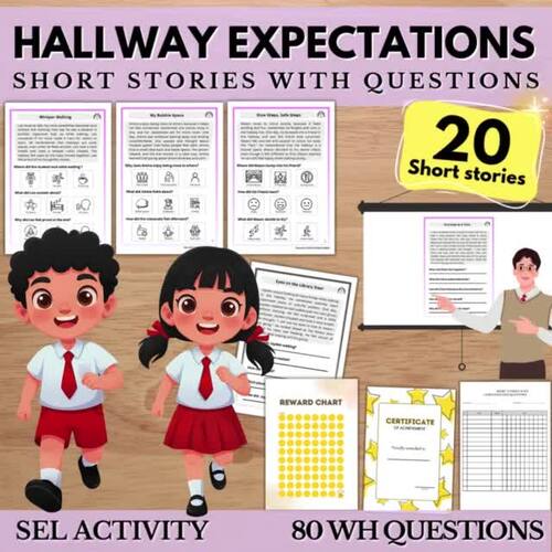 Hallway Expectations Short Stories With Questions Worksheets Autism SEL ...