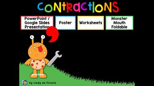 Contractions PowerPoint, Worksheets, Posters, (& Google Slides Slideshow)