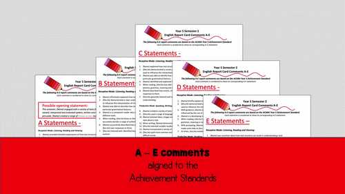 Australian Curriculum Year 5 English Report Card Comments - Semester 2