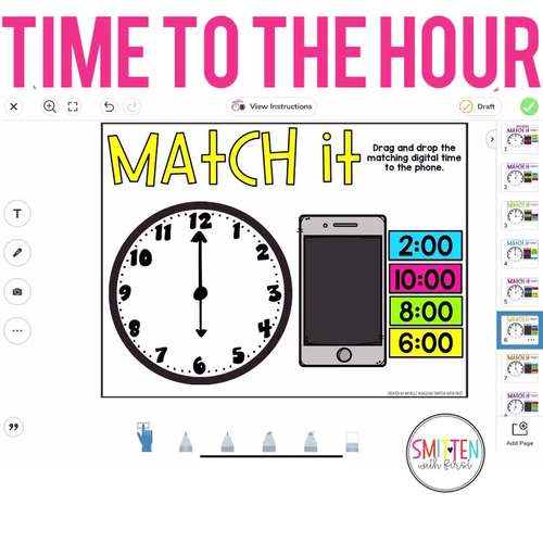Digital Math Activities Telling Time to Hour for Google Classroom™& Seesaw™