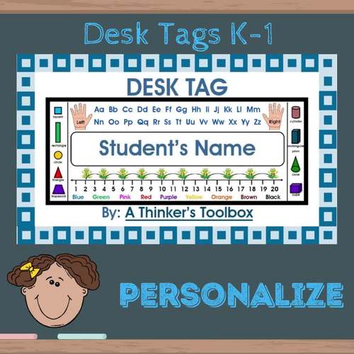 Desk Tag Plates Gr 1-2 Classroom Decor (You Type Your Student's Name)