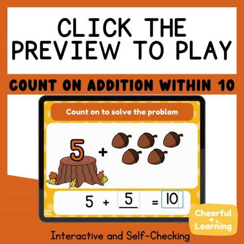 Fall Count On Addition Within 10 Boom Cards by Cheerful Learning Co.