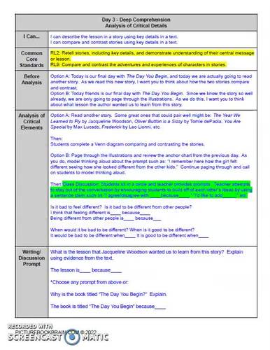 The Day You Begin by Jacqueline Woodson Lesson Plan and Google Activities
