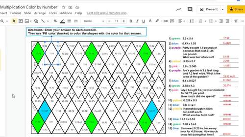 Multiplying Decimals Coloring by Number Worksheets 5th 6th Grade Math ...