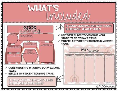 Boho Pink Rainbow Morning Direction Slides (Editable) by ALD Creations