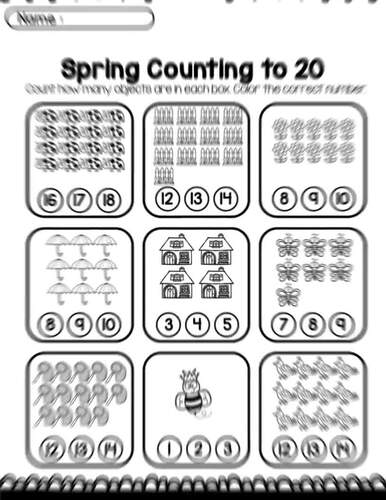 Spring Counting objects to 20 worksheet | count and color by Kidzvilly