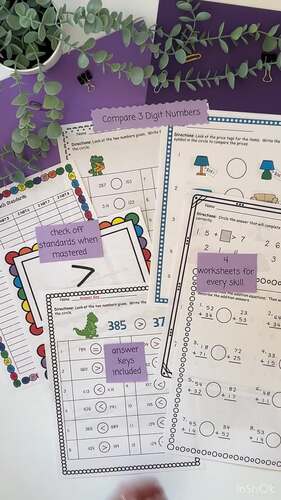 Compare 3 Digit Numbers, 2 NBT.4, flashcards, addition, missing addends ...