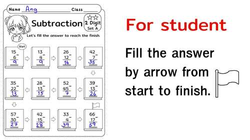Subtraction Worksheets 2,3 Digit : Grade 1-3 by Ang Pao creative