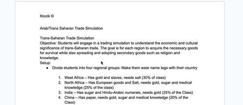 Trans-Saharan Trade Simulation | Role-Based Classroom Game on West ...