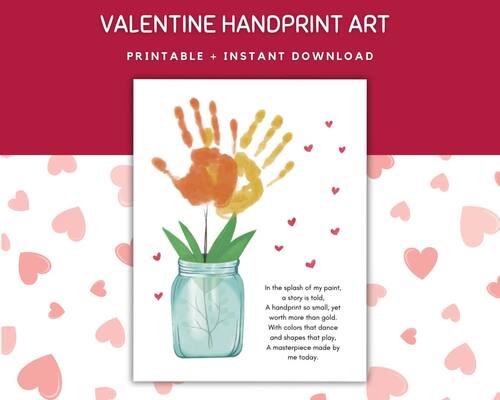 Valentine Handprint art, Valentine Preschool Activity, Craft for Toddlers