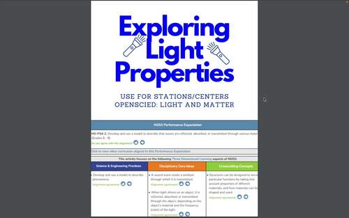 OpenSciEd: Light & Matter- Exploring Light Properties Centers/Stations ...