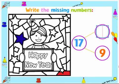New Year 2025 Math Number Bonds Subtraction Boom Cards 1st Grade Math