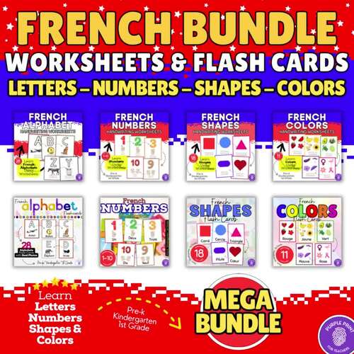French Letters, Numbers, Shapes & Colors MEGA Bundle Worksheets & Flash ...