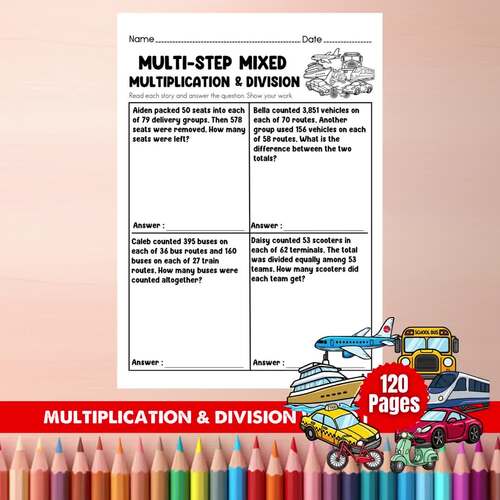 Grade 5 Multiplication & Division Word Problems Bundle | Transportation ...