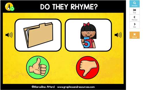 RHYMING WORDS PICTURES BOOM CARDS PHONOLOGICAL AWARENESS ACTIVITY ...