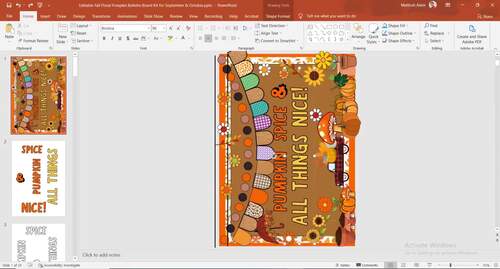 Editable Fall Floral Pumpkin Bulletin Board Kit for September & October