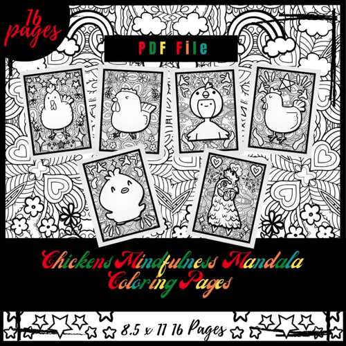 Chickens Mindfulness Mandala Coloring Pages, Farm Animals Printable ...