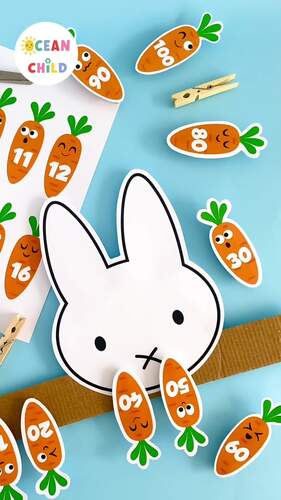 Printable Spring Counting Carrots Clip Cards 1-20 & Tens Math Activity ...