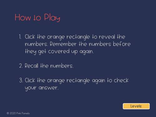 Numbers Memory and Sequencing Digital Interactive Game by Pink Pomelo