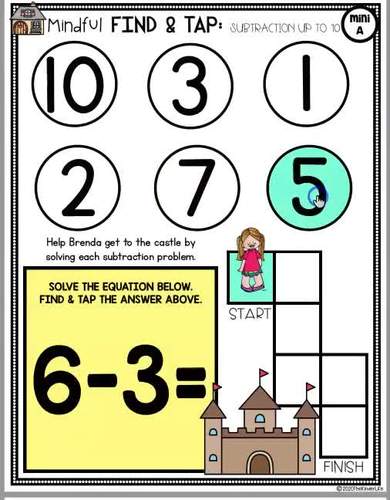 Interactive PDF Subtraction up to 10 Find and Tap | TPT