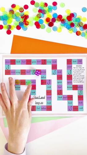 Diphthong vowel team phonics roll and read game (short and long oo ...