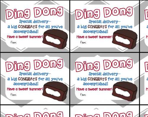 Ding Dongs Cake End of Year Gift Tag-Ding Dong! Special delivery--a big ...