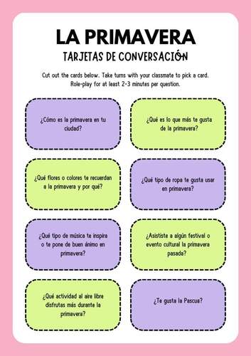 SPRING CONVERSATION CARDS CONVERSACIÓN SOBRE LA PRIMAVERA by Pasajero ...