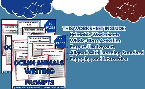 Ocean Animals Writing Prompts Worksheets, 2nd 3rd 4th 5th Grade | TPT