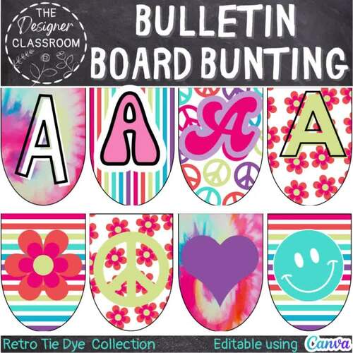 Editable Bulletin Board Bunting | Retro Tie Dye Classroom Decor