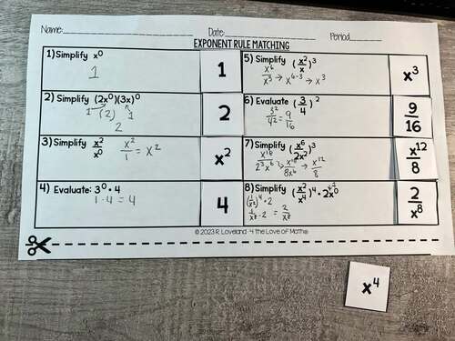 Exponent Rules Matching - Zero Exponents, Negative Exponents and ...